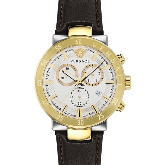 Versace | Accessories | Versace Mens 43mm Gold White Face Watch | Poshmark